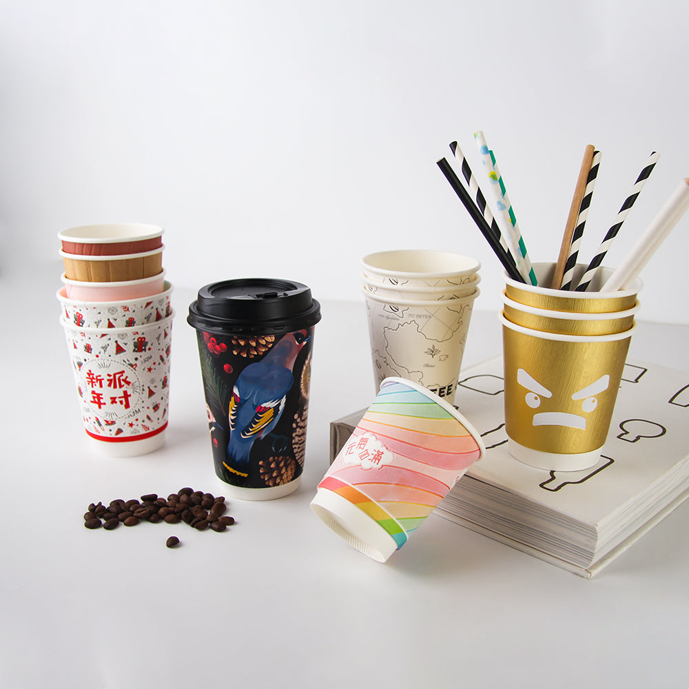 Custom Printed Embossed Gold Foil Coffee Cups with Lids | Fastfoodpak
