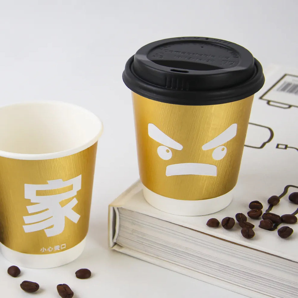 Custom Printed Embossed Gold Foil Coffee Cups with Lids | Fastfoodpak