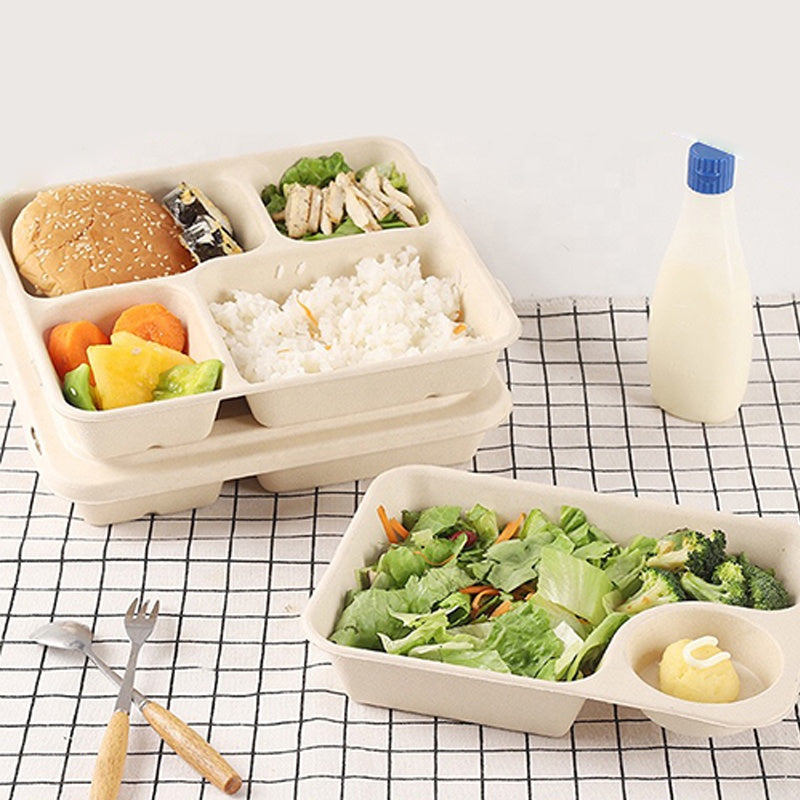 Rectangular Paper Food Container Paper Lunch Box Four Compartment with ...